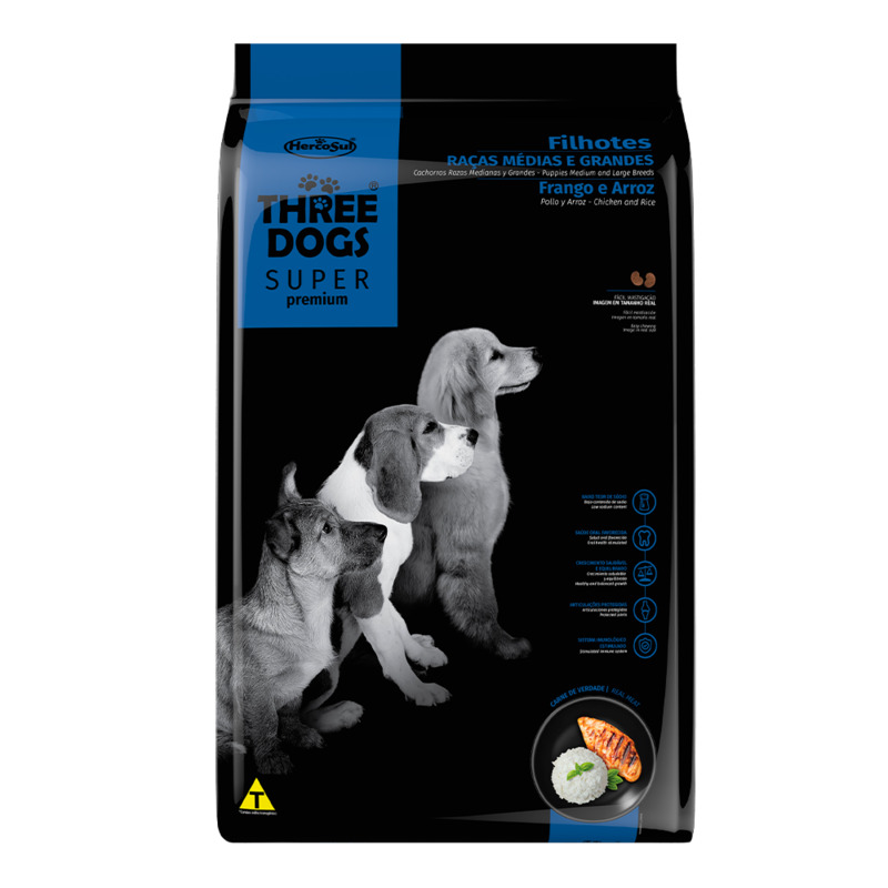 Three Dogs Especial Perro Cachorro Sabor Pollo y Arroz – 15+2Kg – VLM